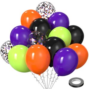 halloween party balloons decorations, 12inch 60pcs black orange purple green confetti balloons for kids halloween birthday party decoration