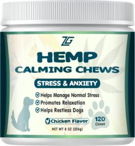 ziehooge dog calming chews - anxiety relief treats, hemp chews for dogs separation, stress relief, sleep calming aid chicken flavor dog supplements 120 chews