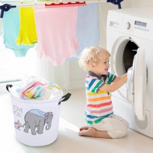 Dumbo Following His Mom Laundry Basket Large Round Canvas Laundry Hamper with Handles Foldable Storage Bin for Dirty Clothes Hamper Bedroom Bathroom