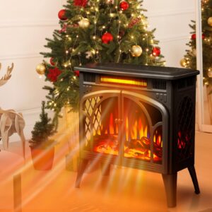 ZAFRO 24-inch Electric Fireplace Heater, 5100 BTU Freestanding Portable Electric Fireplace Stove with Remote Control & Timer, Adjustable Flame Color, 500W/1500W, Black