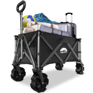 collapsible folding wagon cart heavy duty,beach wagon with big wheels,utility grocery wagon with side pocket