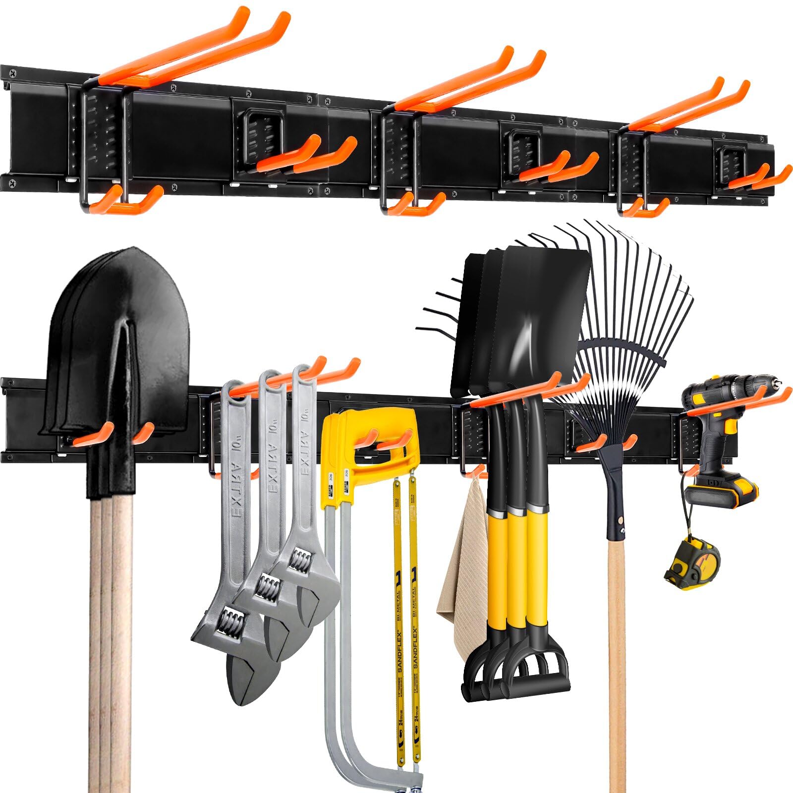 ELECROW Garage Storage Organizer Wall Mount Tool, Heavy Duty Garage Garden Tool Rack with 6 Adjustable Hooks, for Garden and Yard Storage Tools