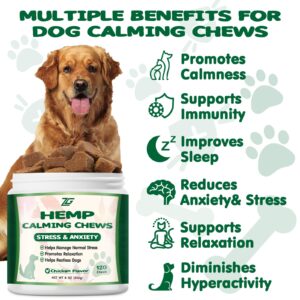 ziehooGe Dog Calming Chews - Anxiety Relief Treats, Hemp Chews for Dogs Separation, Stress Relief, Sleep Calming Aid Chicken Flavor Dog Supplements 120 Chews