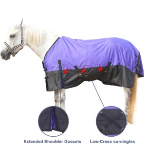 Gallopoff 600 Denier Rip-Stop Horse Rain Sheet Lightweight Waterproof and Breathable Turnout Horse Blanket (No Fill) Violet/Black 78