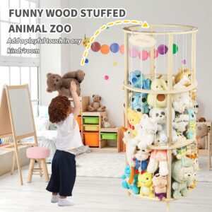 Viyuse Stuffed Animal Zoo Storage Extra Large Wooden Stuffed Animal Holder Soft Toy Organizer Nursery Zoo Cage Plush Stuffed Toy Cage Kids Playroom Bedroom Decor Display Corner Roundness