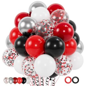 100pcs red and black white balloons kit, 12inch black red white silver confetti balloons for birthday racing car poker card casino baby shower graduation valentine’s party decoration