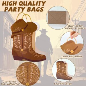 24Pcs Cowboy Boots Paper Bags Western Theme Party Decorations Favors Wild West Kraft Gift Bag with Handles Rodeo Cowgirl Boot Hat Goodie Bag for Cowboy Birthday Bachelorette Baby Shower Party Supplies