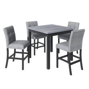 Harper & Bright Designs 5-Piece Counter Height Dining Set,Wood Square Dining Room Table and Chairs Stools with Footrest & 4 Upholstered High-Back Chairs,Kitchen Dining Furniture(Black)