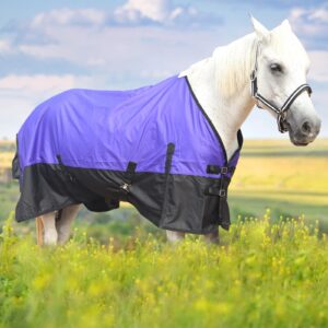 Gallopoff 600 Denier Rip-Stop Horse Rain Sheet Lightweight Waterproof and Breathable Turnout Horse Blanket (No Fill) Violet/Black 78