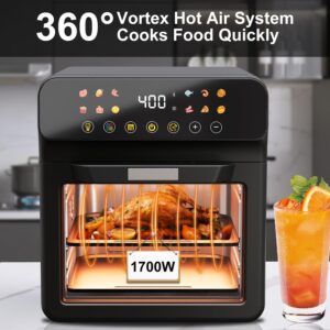 Vaparinckl Air Fryer Toaster Oven Combo, 12Qt Large Family Size, Large Easy-View Window, Digital Touchscreen With 12 Presets, Auto Shutoff, Nonstick, Dishwasher-Safe, Bake, Roast, Reheat, Black