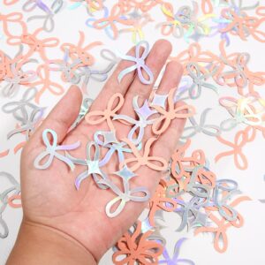 Bow Confetti, 200pcs Pink Rainbow Star Confetti Tying the Knot Bachelorette Party Decor Table Ribbon Confetti Engagement Party Decorations Bridal Shower Supplies