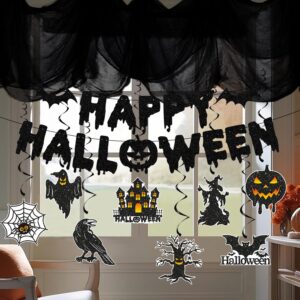 Halloween Party Decorations Set, Halloween Decorations for Office Home, Glitter Happy Halloween Banner Ceiling Hanging Decoration Swirl, Creepy Halloween Cloth, Reusable Halloween Decorations Indoor