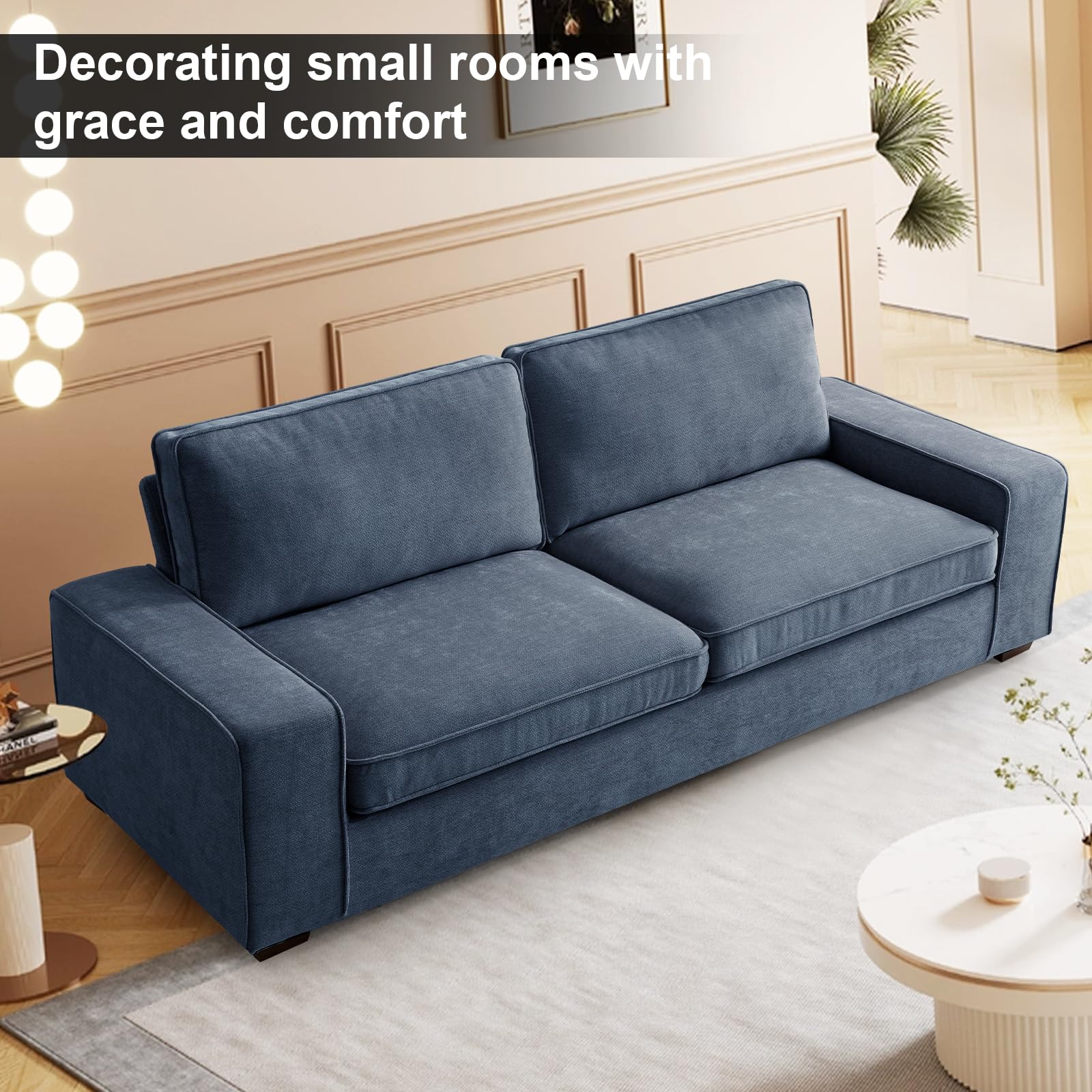 EMONIA 2 Person Love Seat Couches, Chenille Pet-Friendly Small Sofa for Small Spaces Dorm/Bedroom/Apartment/Office (Blue, 71.25'')