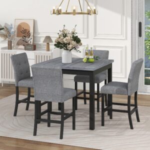 harper & bright designs 5-piece counter height dining set,wood square dining room table and chairs stools with footrest & 4 upholstered high-back chairs,kitchen dining furniture(black)