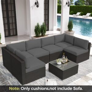 Crownland 14-Piece Outdoor Furniture Replacement Cushions, Water-Resistant Sofa Cushions for 6-Seat Rattan Wicker Sectional Patio Conversation Sets,Grey