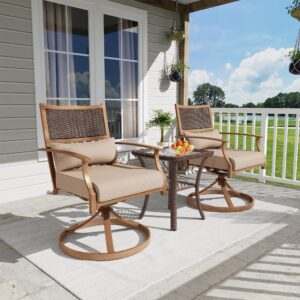 Amopatio Patio Swivel Chairs Set of 2, Outdoor Dining Chairs with Deep Seat Cushion, All Weather Swivel Rocker Chairs with Hand-Painted Metal Frame, for Backyard Deck (Khaki)