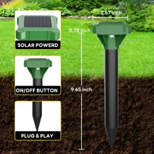 Solar Powered Mole Repellent Gopher Repeller Vole Deterrent for Underground Animals Vibration Stakes Repel Armadillo Groundhog Snake Outdoor Use for Patio Yard Garden Lawn 4 Pack