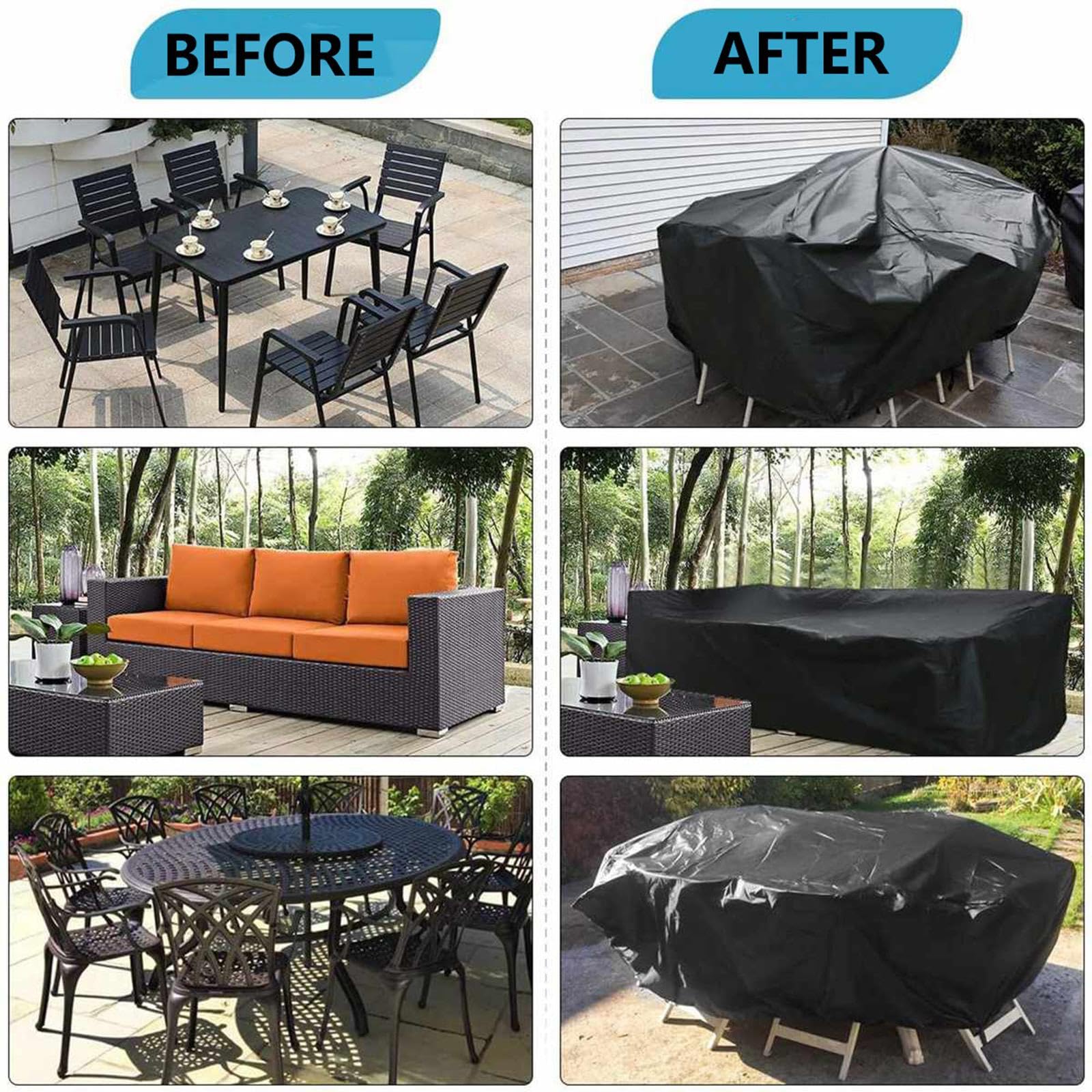 Patio Furniture Covers 150'' L x 47'' W x 33'' H/380x120x85cm Heavy Duty Outdoor Table and Chair Set Covers Wind Dust Proof Outdoor Patio Table Covers for Dinning Furniture Tables Chairs and Sofas