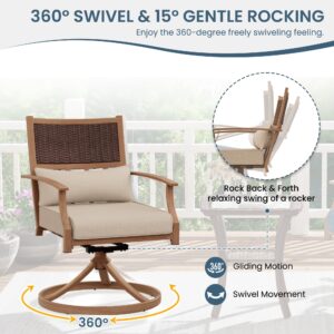 Amopatio Patio Swivel Chairs Set of 2, Outdoor Dining Chairs with Deep Seat Cushion, All Weather Swivel Rocker Chairs with Hand-Painted Metal Frame, for Backyard Deck (Khaki)