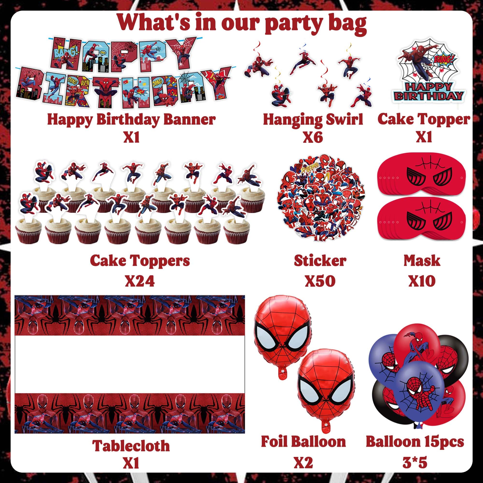 Spider Birthday Decorations, Spider Party Decorations Include Happy Birthday Banner Balloons Spider Masks Spider Stickers Tablecloth Supplies for Theme Birthday Party Decorations