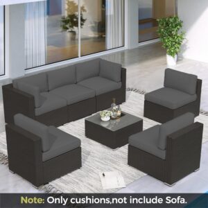 Crownland 14-Piece Outdoor Furniture Replacement Cushions, Water-Resistant Sofa Cushions for 6-Seat Rattan Wicker Sectional Patio Conversation Sets,Grey