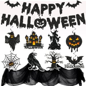 halloween party decorations set, halloween decorations for office home, glitter happy halloween banner ceiling hanging decoration swirl, creepy halloween cloth, reusable halloween decorations indoor