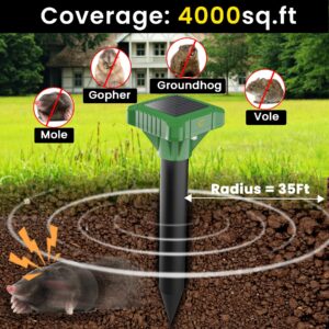 Solar Powered Mole Repellent Gopher Repeller Vole Deterrent for Underground Animals Vibration Stakes Repel Armadillo Groundhog Snake Outdoor Use for Patio Yard Garden Lawn 4 Pack