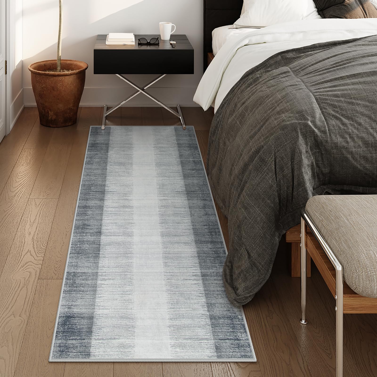 Lahome Modern Ombre 2x4 Throw Rugs, Washable Small Hallway Rug Non Slip Bathroom Mat Ultra-Thin Grey Rug, Abstract Print Door Mat for Entryway Kitchen Laundry Room Entrance (Gray, 2x4)