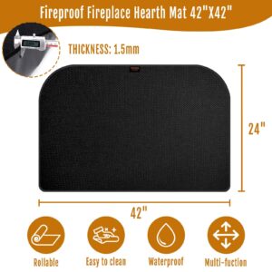 TOTIDYH Fireplace Hearth Rug, 42 X 24 inches Fireproof Fireplace Mat, Silicone and Fiberglass Black Fire Resistant Pad for Kitchen Wood Stove Floor Protector Indoor Outdoor