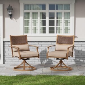 Amopatio Patio Swivel Chairs Set of 2, Outdoor Dining Chairs with Deep Seat Cushion, All Weather Swivel Rocker Chairs with Hand-Painted Metal Frame, for Backyard Deck (Khaki)