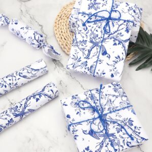 1 Roll Blue Floral Bird Wrapping Paper Mini Roll 17in x 32.8Ft Blue White Flowers Bird Pattern Gift Wrap Paper for Birthday Wedding Baby Shower Party Wrapping Supplies