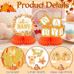 Weecent 8 Pcs Pumpkin Baby Shower Decorations Honeycomb Centerpieces Fall Baby Shower Decorations Table Centerpieces for Fall Thanksgiving Gender Reveal Party Decorations