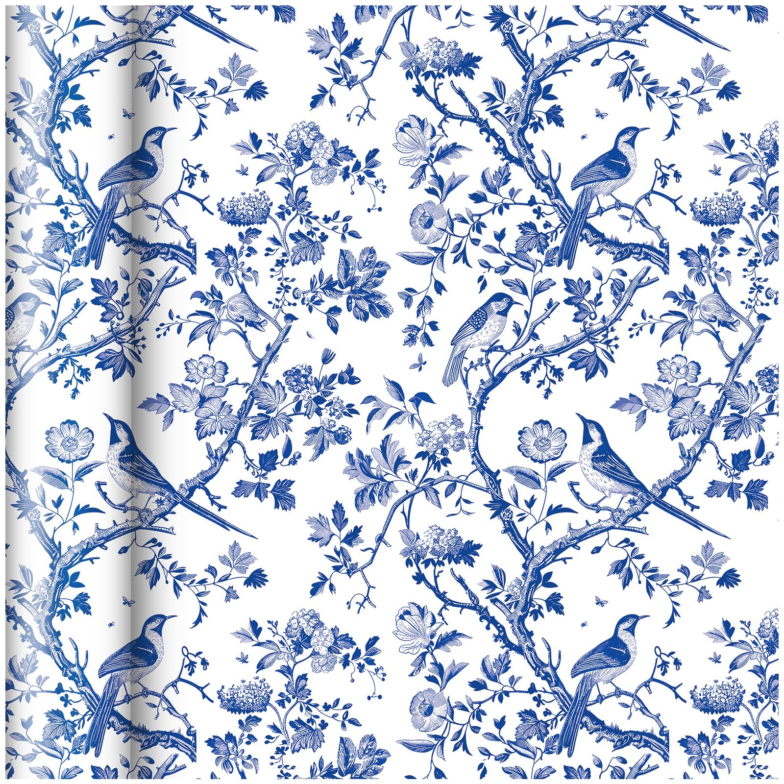 1 Roll Blue Floral Bird Wrapping Paper Mini Roll 17in x 32.8Ft Blue White Flowers Bird Pattern Gift Wrap Paper for Birthday Wedding Baby Shower Party Wrapping Supplies