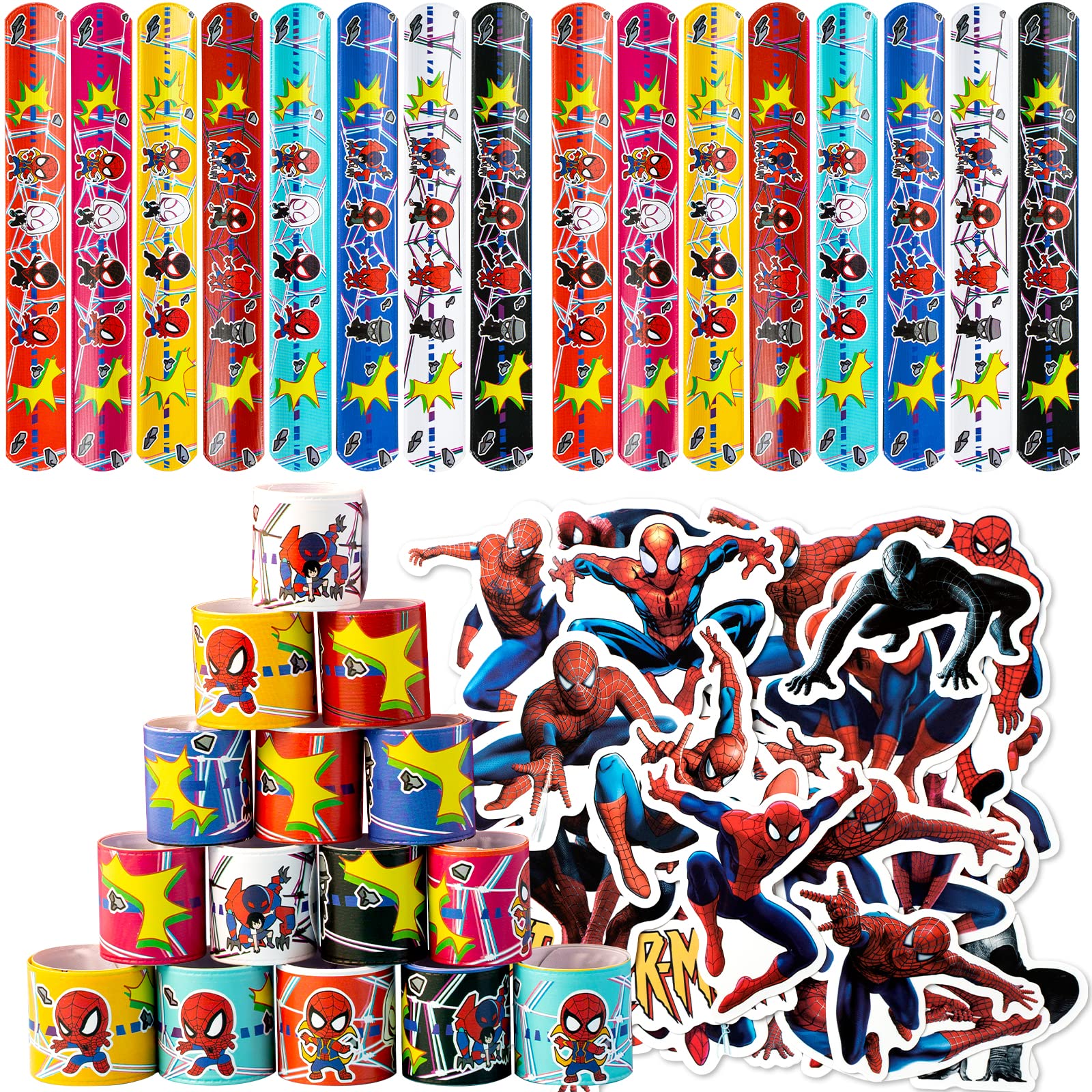 TLTSDWQ 82Pcs Birthday Party Favors,Slap Wristband Set,include 32Pcs Slap Wristband and 50Pcs Stickers,Best for Fill Up the Goodie Bags for Game Themed Birthday Party