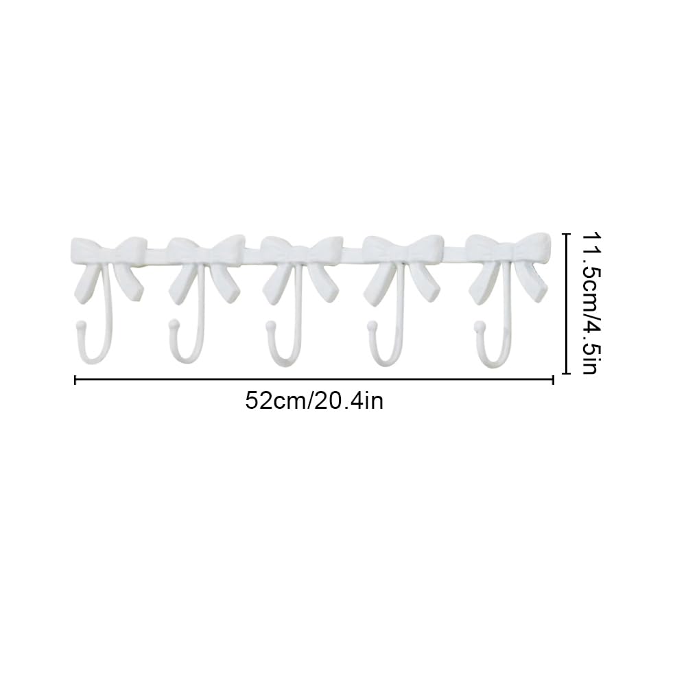 BOOMLATU White Bow Shape Hook Rustic Coat Rack Wall Hook,Metal Decorative Hook Wall Mounted Bow Coat Hook for Home Kitchen Bathroom Office (White, 5 Hooks)