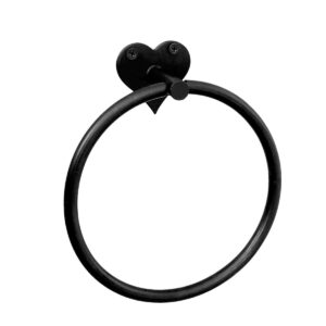 Hand Forged Heart Shape Towel Ring Holder Wrought Iron Handmade Wall Mounted Hand Towel Holder Modern Farmhouse Kitchen Towel Ring Heavy Duty Bathroom Towel Ring Matt Black by Living Ideas