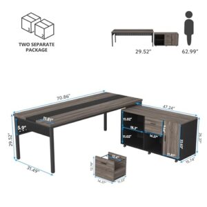 LITTLE TREE 70.8" Executive Desk with Lateral File Cabinet, Modern Thickened Wooden Workstation L-Shaped Computer Desk Large Home Office Writing Desk for Home Office