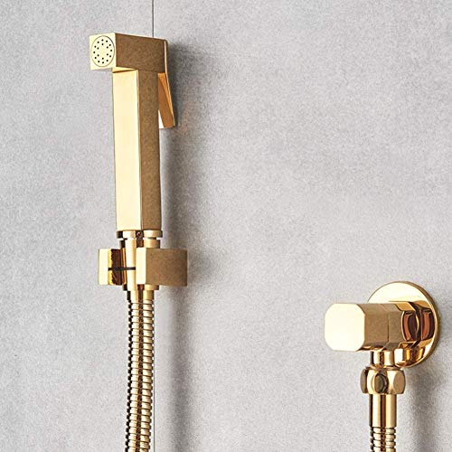 BINCAVIDOU Gold Solid Brass Hand Held Bidet Sprayer Toilet Kit Single Handle Bidet Faucet Wall Mounted Bidet Faucet for Bathroom Shower