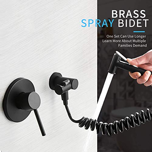 BINCAVIDOU Bidet Faucet Black Brass Single Cold Toilet Bidet Spray Set Wall Mount Portable Bathroom Bidet Faucet Personal Hygiene Pressure Sprayer Black