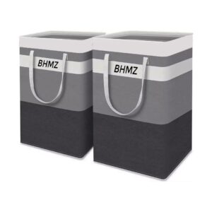 bhmz 2 pack large laundry hamper - freestanding laundry baskets - collapsible & waterproof clothes hamper - long reinforced handles - easy to carry - for bedroom, bathroom & college dorm - grey 75l