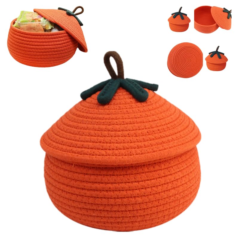 Halloween Pumpkin Basket with Lid，Pumpkin Basket，2024 New Halloween Pumpkin Treat Buckets Gift Basket，Candy Basket Decorative Cute Basket(L）