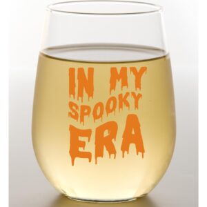 in my spooky era wine glass | halloween party gifts for women - stemless wine drinking glasses for spooky birthday party decorations and celebrations - embrace your halloween spirit (orange)