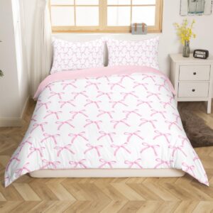 cartoon bowknot kids duvet cover set twin size,pink bow tie butterfly knot princess bedding set,girls women room decor,watercolor bow patchwork pink white quilt cover,1 pillowcase(no comforter)