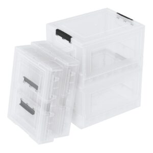 bblina 4 pack 30 quart clear plastic foldable boxes, collapsible storage bins with lids