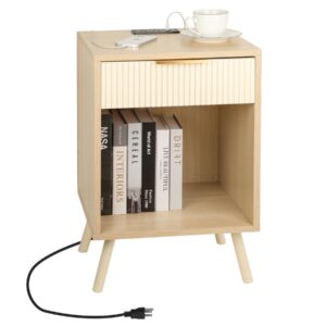 nightstand,night stands with charging station，side tables bedroom with drawers and storage space，modern night stand，suitable for bedrooms and living rooms (beige)