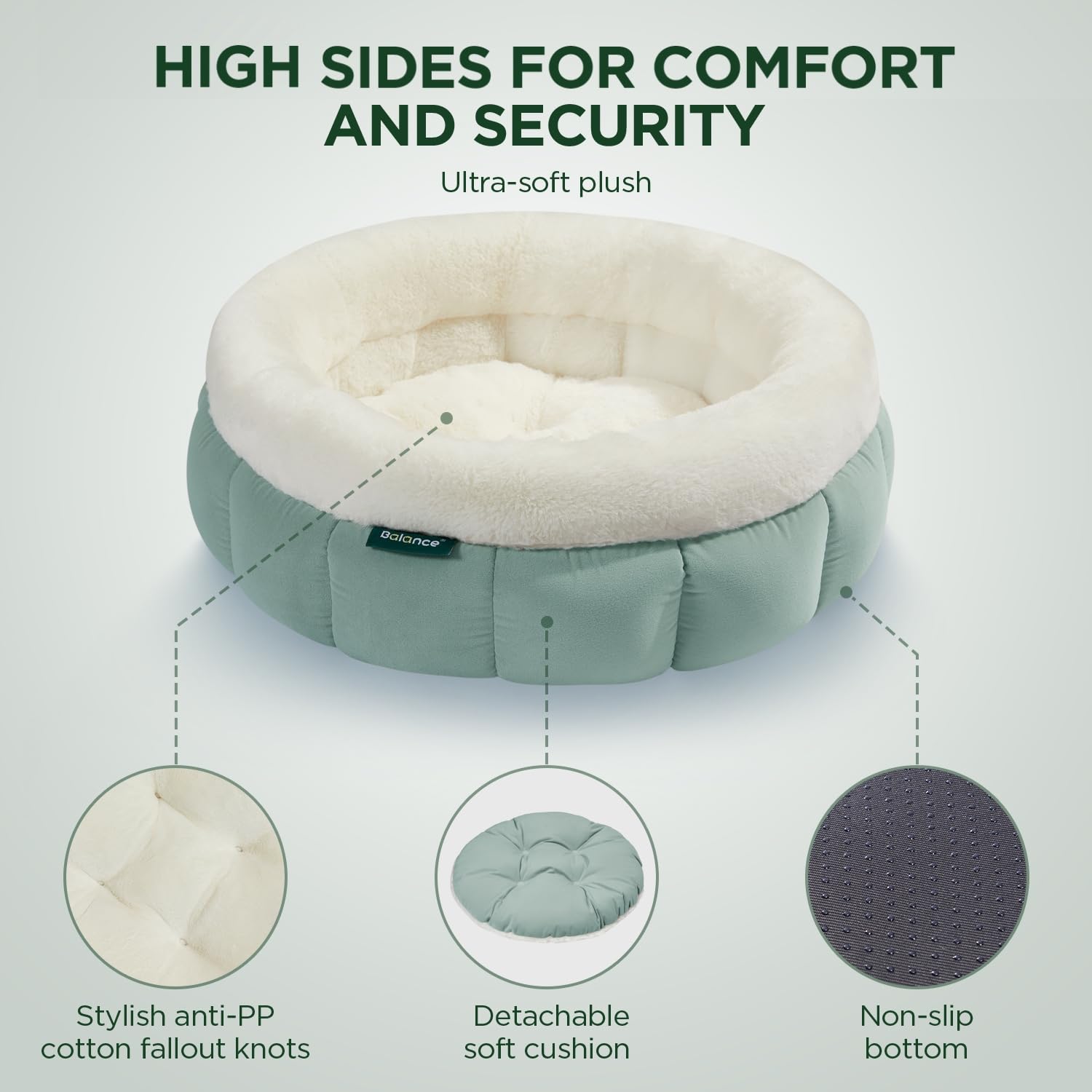 BALANCE Round Cat Beds for Indoor Cats - Donut Dog Beds for Small Dogs, Washable Pet Bed for Puppy and Kitten with Anti-Slip Bottom