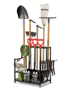 serenehome garden tool organizer – heavy-duty carbon steel storage rack for garage, shed & yard – rust-resistant, holds 100+ lbs of garden & lawn tools – black