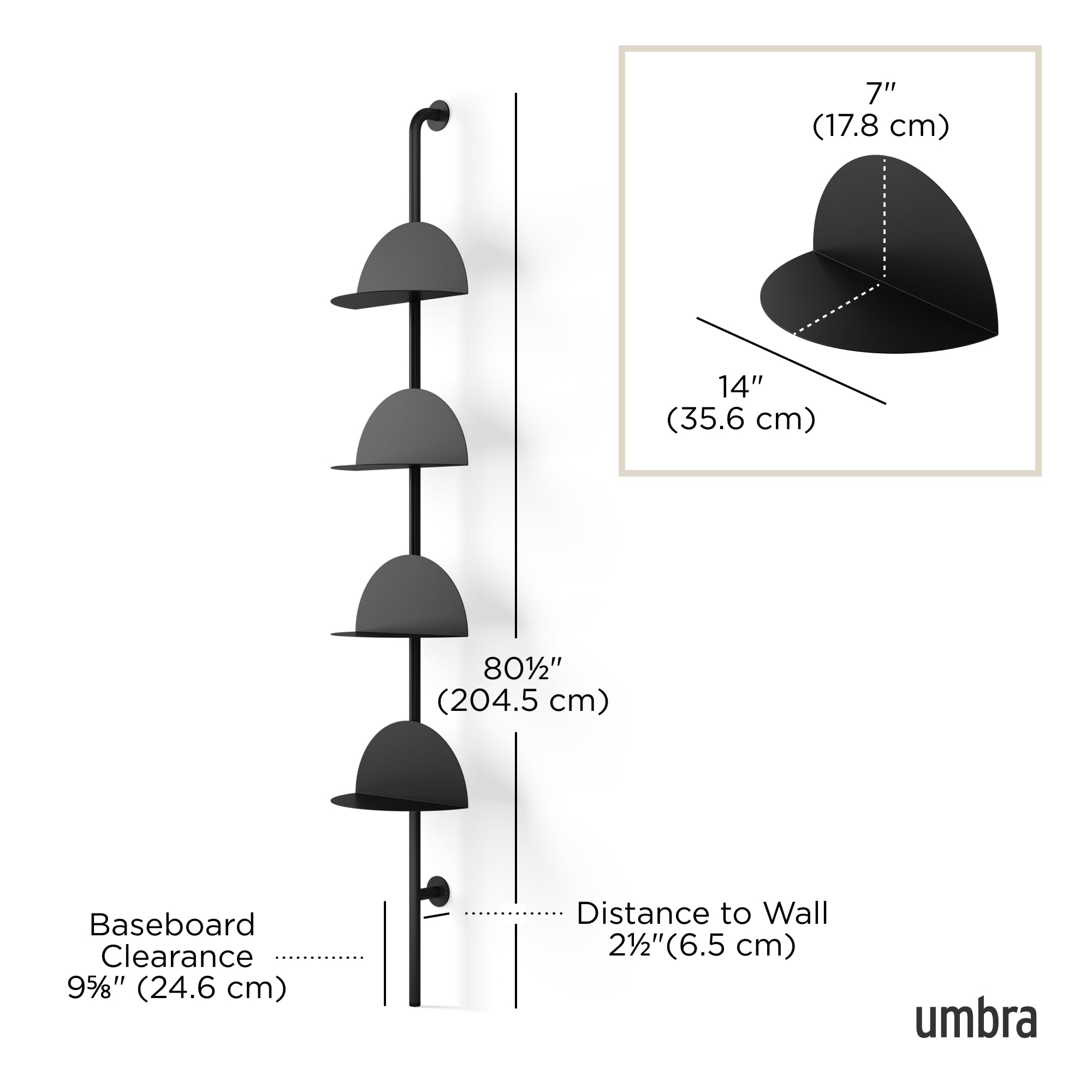 Umbra Solis Metal Display Shelf with 4 Adjustable Shelves, Black