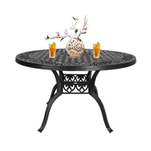 patio-in 48.23" patio dinning table, all-weather cast aluminum table with 2.36" umbrella hole, patio furniture table, outdoor dining table for backyard and poolside