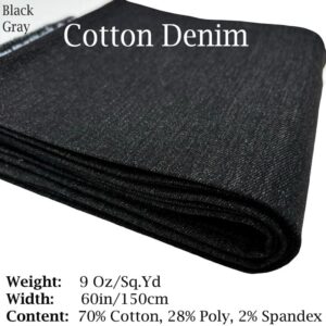 Kiran Collections-1-yard 9 oz Gray Black Denim Fabric for Sewing, Crafting |Medium-Weight Denim Fabric |Denim Fabric by The Yard |Jean Material|Denim Material|Black Jean Fabric (60''x36'')